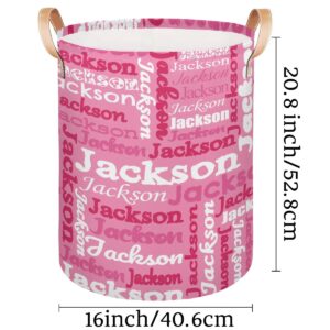 SPYORBKX Custom Laundry Basket with Name, Personalized Baby Laundry Hamper for Bedroom Bathroom, Round Storage Basket with Handle for Men Women Rose Pink