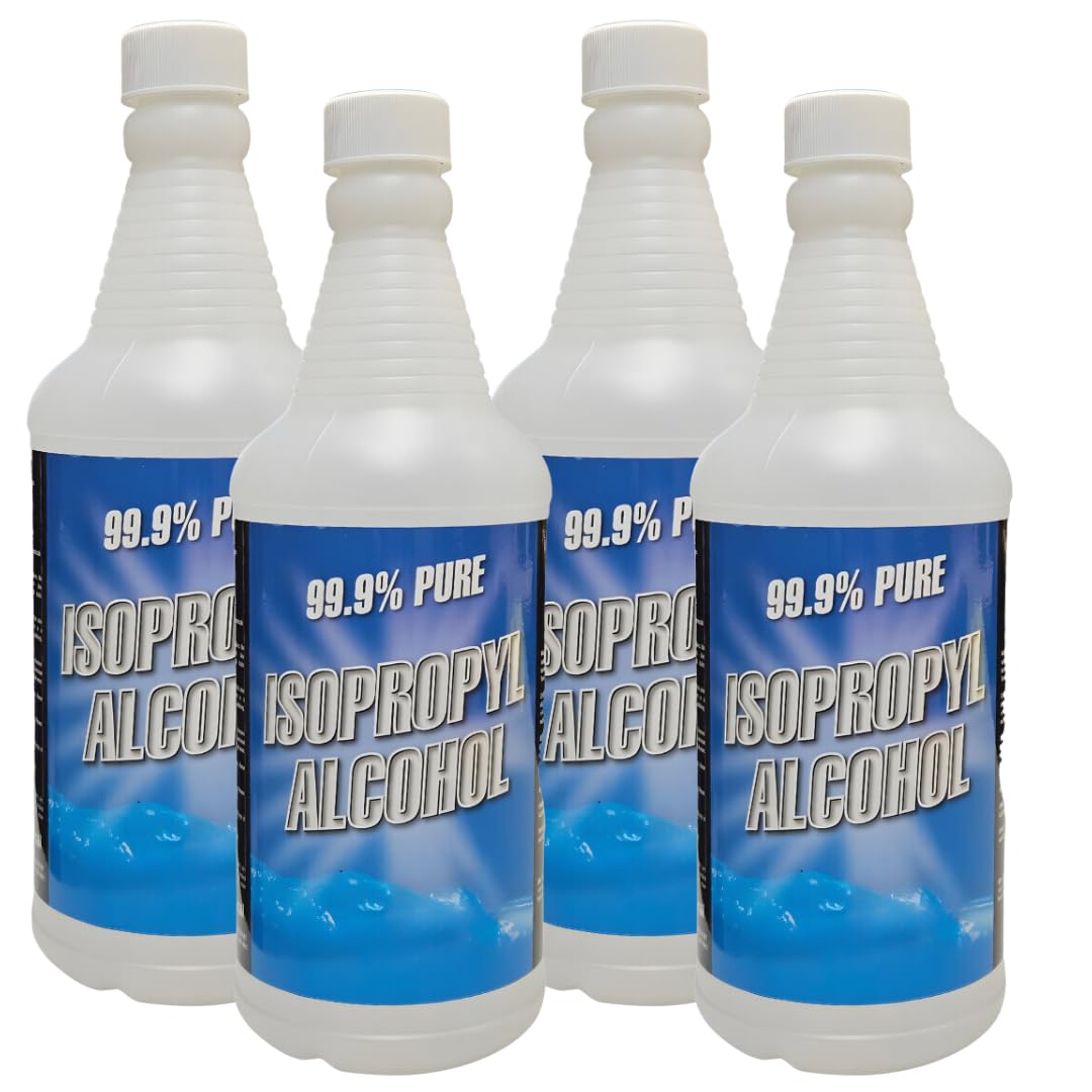 Quality Chemical - Super Premium - 99.9% Pure Isopropyl Alcohol (IPA) - Made in The USA - (4) 32 Fl Oz Bottles - Concentrated Isopropyl Alcohol 32 oz (Pack of 4)