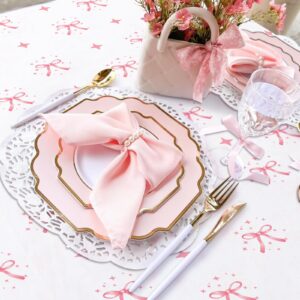 YTHETM 2 Pcs Coquette Birthday Party Decorations Pink Bow Table Cloth Decor Disposable Waterproof Plastic Table Cover Party Supplies for Baby Shower Bridal Bachelorette Party Favor (54 x 108 Inches)