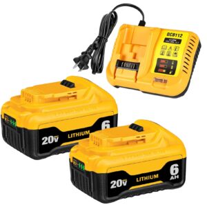 xmenany 2-pack 20v max 6.0ah replacement for dewalt 20v battery and charger combo,12v/20v dcb112 station kit,6.0ah lithium-ion battery extra long run time