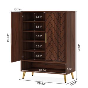 Tribesigns Shoe Cabinet with Doors, 6-Tier 18 Pairs Shoe Storage Cabinet for Entryway, Wooden Entryway Shoe Cabinet with Adjustable Shelves for Living Room, Bedroom (Walnut, Gold Legs)