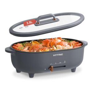 hytric 3.5l hot pot electric for cooking, 110oz electric pot with nonstick coating, multifunction electric cooker with power control for shabu shabu, noodles, sauté, bpa-free, grey