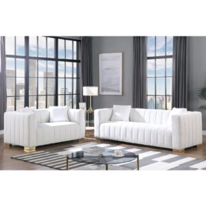 kivenjaja 2 piece living room furniture set, including loveseat and 3-seater sofa couch with channel tufted velvet fabric, 4 pillows for bedroom apartment, white