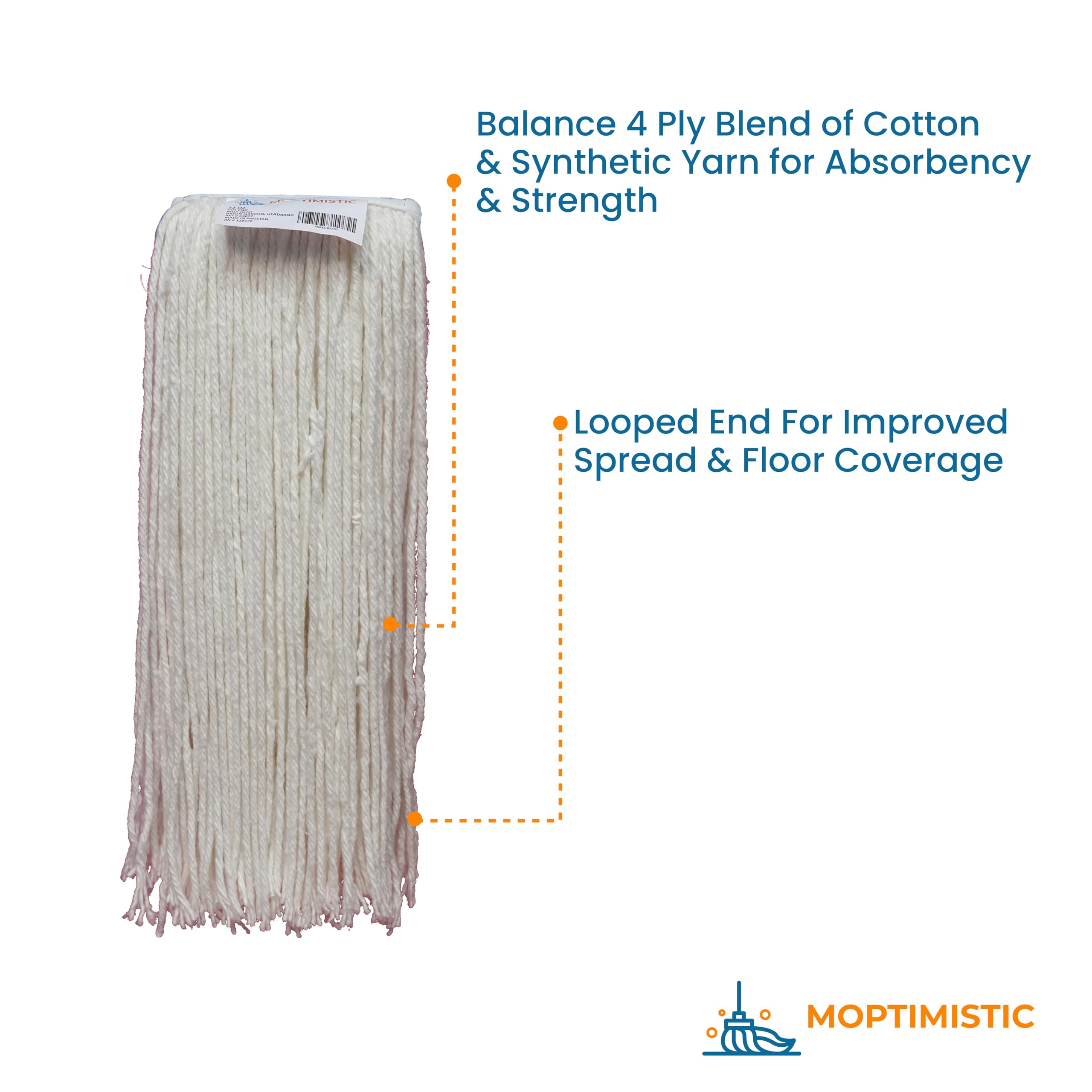 Cutend Rayon Narrow Mop Head - Ultra-AbsorCutend Rayon Narrow Mop Head - 22 Oz Ultra-Absorbent White Mop Head, 60% Polyester & 40% Rayon, Heavy-Duty for Commercial Cleaning