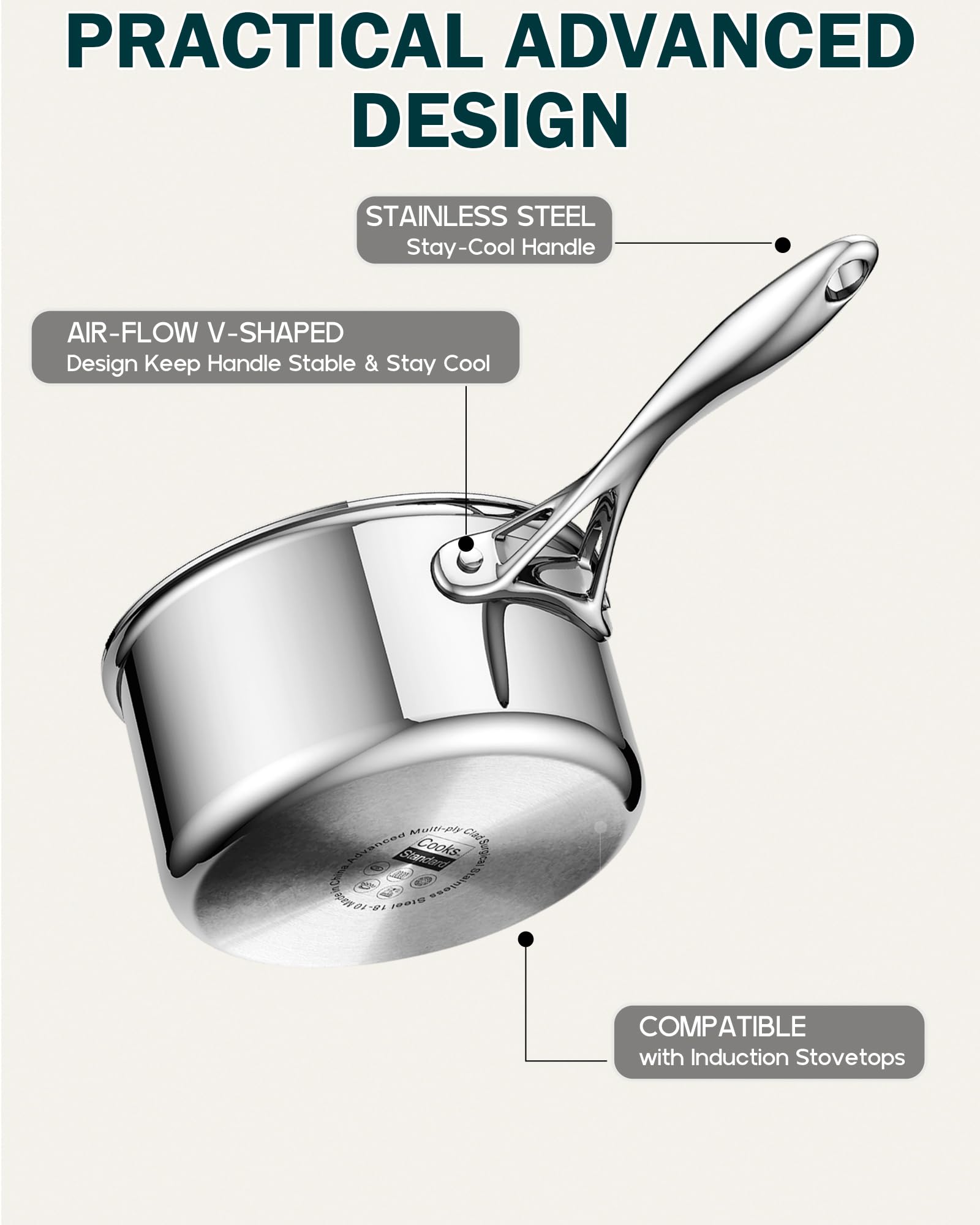 Cooks Standard Stainless Steel Saucepan Set 1.5 and 3 Quart, Multi-Ply Clad Sauce Pot With Glass Lid, Silver