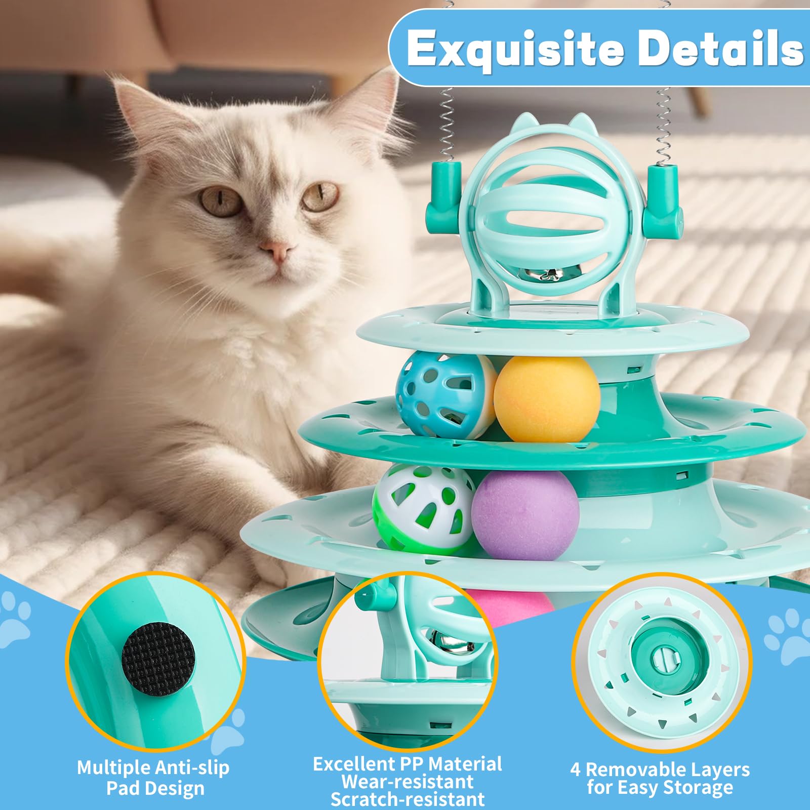 Goosheep Cat Toys Interactive Cat Toys for Indoor Cats Kitten Toys Interactive Cat Toy Cat Puzzle Toy Cat Ball Toy with 2 Cat Teasers (Green)