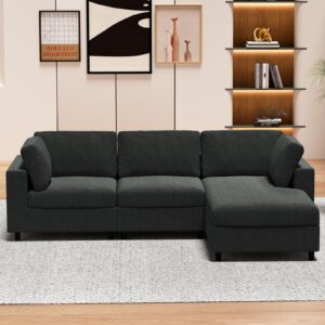 cecer 106" convertible sectional velvet sofa,4 seater oversized cloud couch,l shaped modern upholstered couch with pillows and lounge chaise for living room/office-dark grey