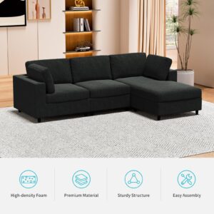 CECER 106" Convertible Sectional Velvet Sofa,4 Seater Oversized Cloud Couch,L Shaped Modern Upholstered Couch with Pillows and Lounge Chaise for Living Room/Office-Dark Grey