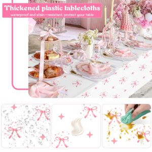 YTHETM 2 Pcs Coquette Birthday Party Decorations Pink Bow Table Cloth Decor Disposable Waterproof Plastic Table Cover Party Supplies for Baby Shower Bridal Bachelorette Party Favor (54 x 108 Inches)