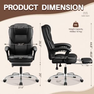 JUMMICO Massage Office Chair,Big and Tall Executive Office Chair with Footrest and Lumbar Support,400LBS Reclining Ergonomic High Back Chair for Home Office (Black)