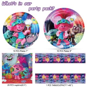 Trolls Birthday Party Decorations, 20 Plates, 20 Napkins and 1 Tablecover for Trolls Party Supplies