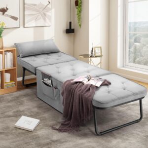 SEJOV Sofa Bed, 4 in 1 Multi-Function Sleeper Sofa, Convertible Sleeper Chair, Assembly-Free Chair Bed with Adjustable Backrest, Breathable Linen Sofa Chair for Living Room Apartment, Grey