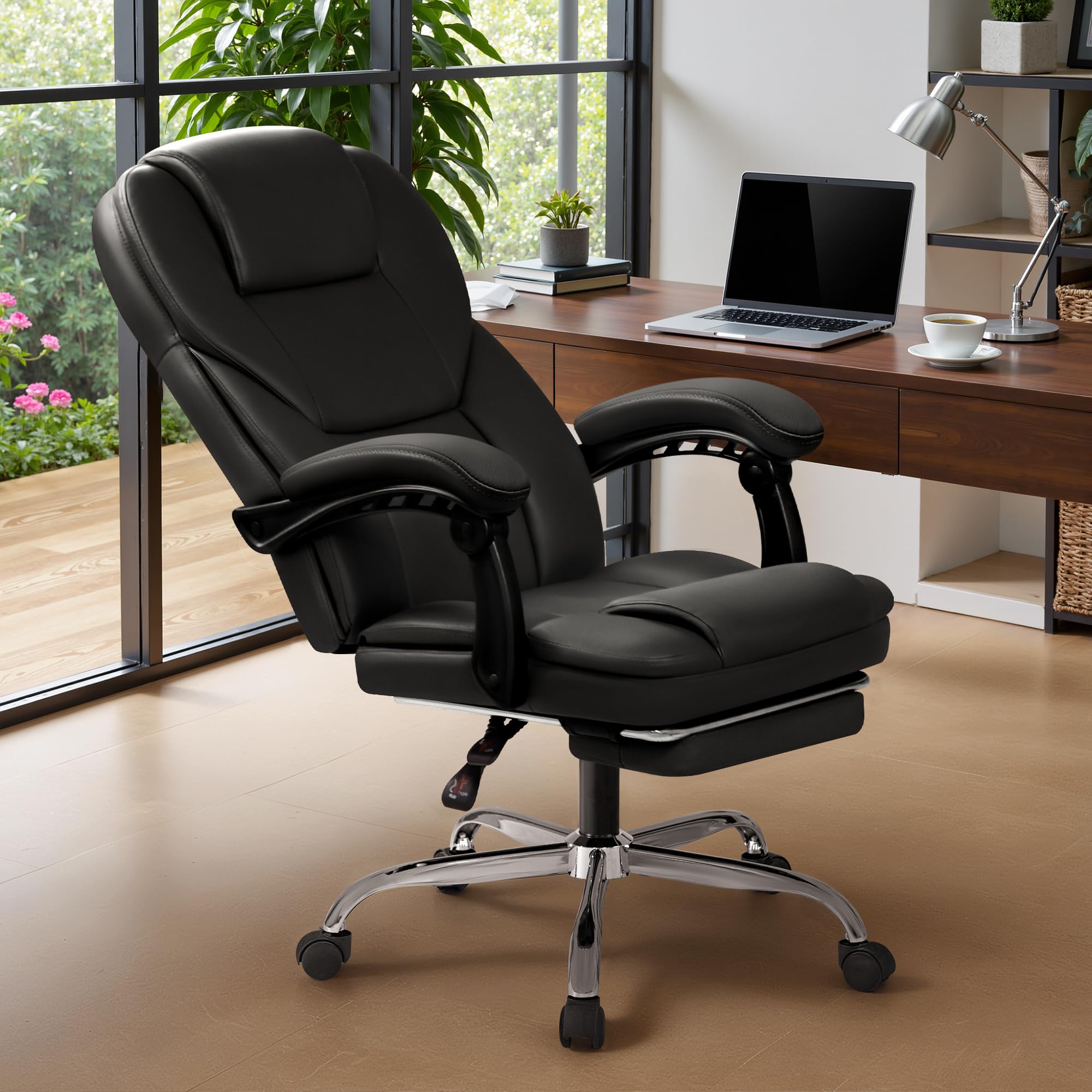 JUMMICO Massage Office Chair,Big and Tall Executive Office Chair with Footrest and Lumbar Support,400LBS Reclining Ergonomic High Back Chair for Home Office (Black)