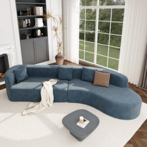 125" large modular sectional sofa, modern 2-piece l shaped couch sofa with 3 pillows, chenille floor cloud couch for living room, bedroom, salon, office (blue)