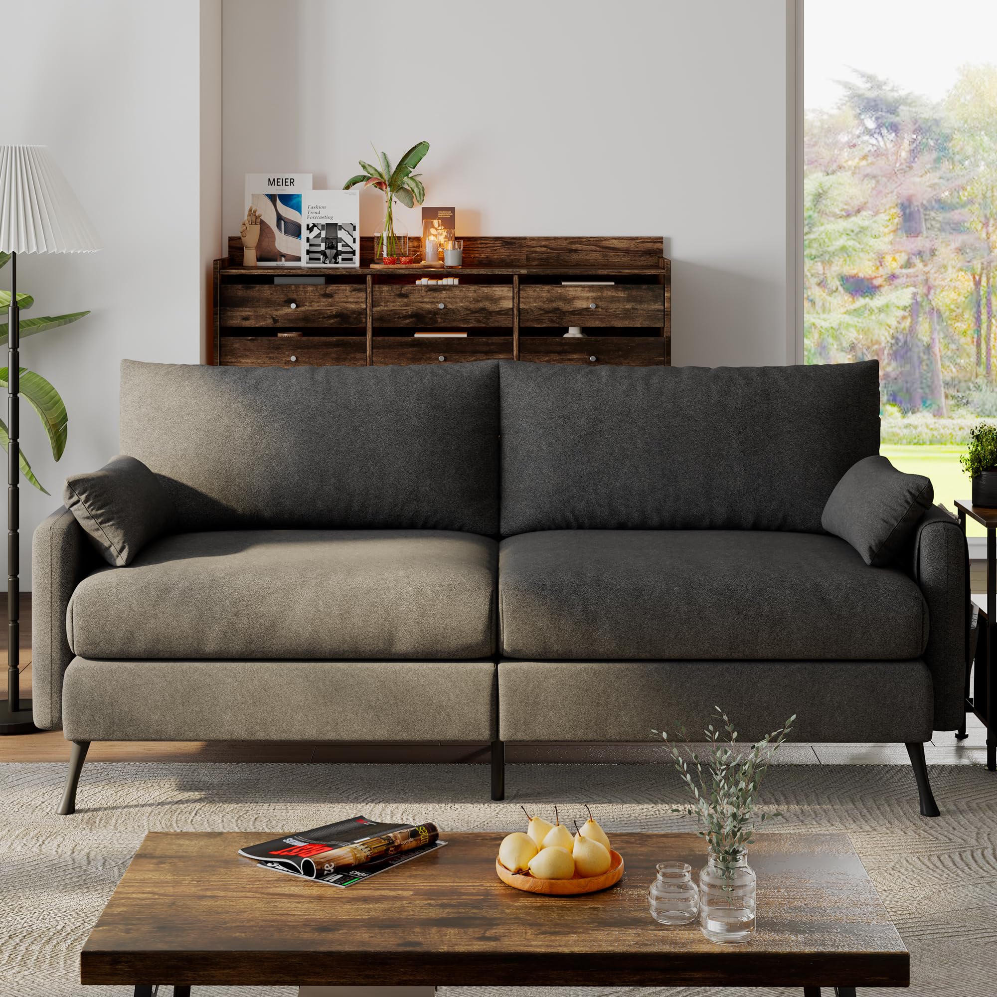 Feonase 80.7 Inch Sofa with 2 Pillows & Storage Bag, Modern Comfy Couches for Living Room, Oversized Loveseat with Thick Seat Cushion, Removable Sofa Cover, Dark Gray