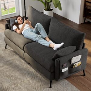 Feonase 80.7 Inch Sofa with 2 Pillows & Storage Bag, Modern Comfy Couches for Living Room, Oversized Loveseat with Thick Seat Cushion, Removable Sofa Cover, Dark Gray