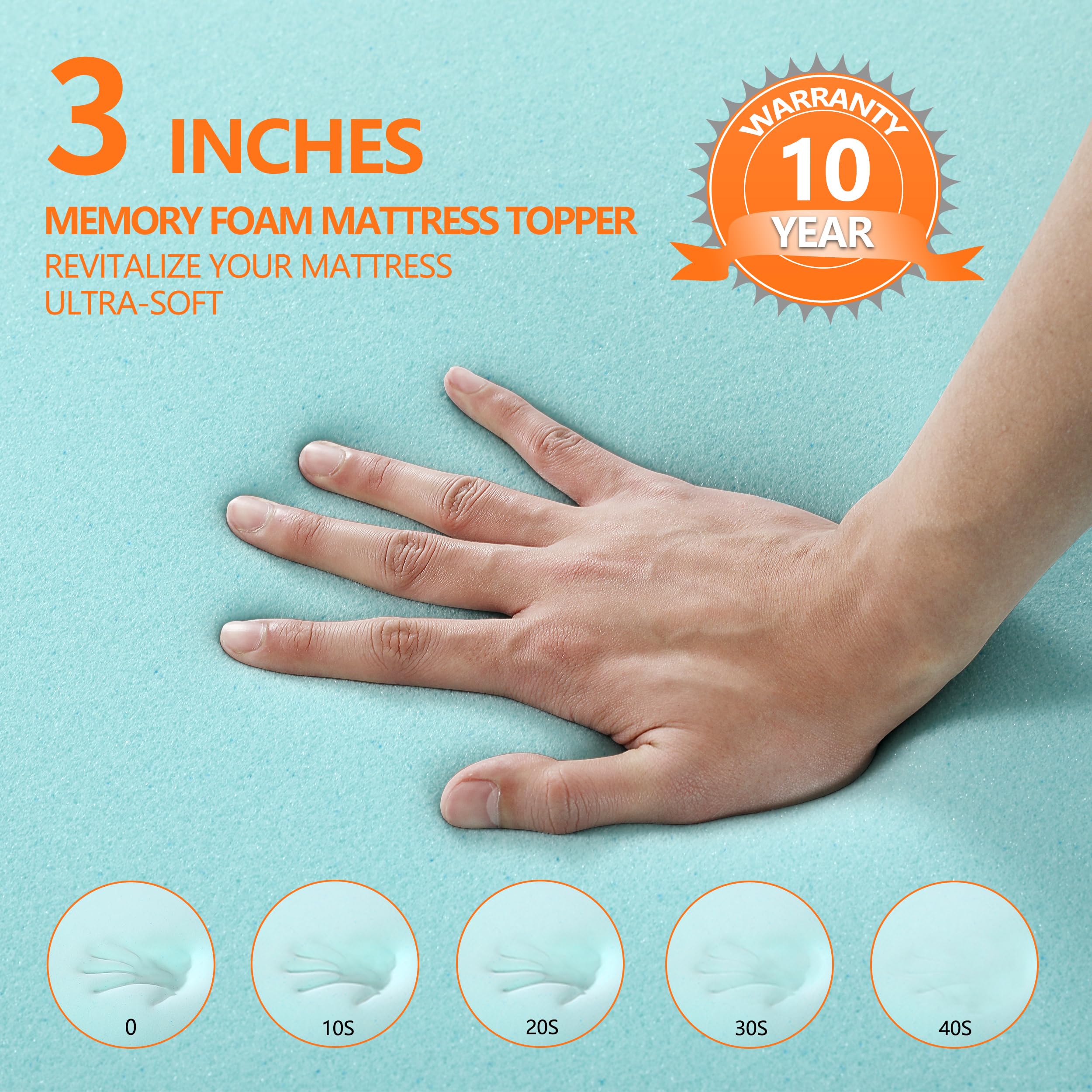 3 Inch Gel Memory Foam Cooling Mattress Topper Queen Size, Mattress Pad Cover for Pressure Relief, Bed Topper with Removable Cover，Soft & Breathable