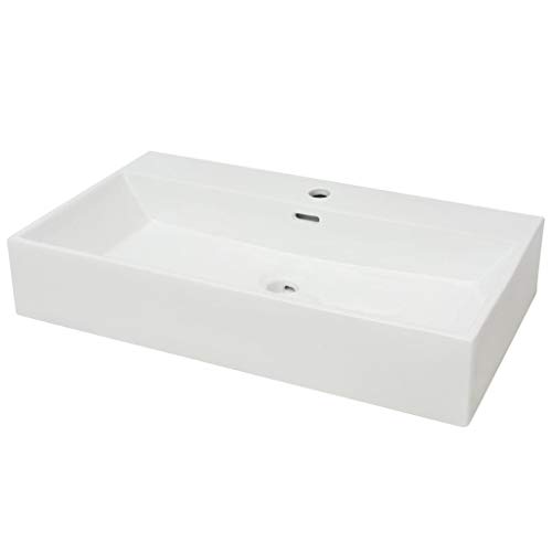 Basin with Faucet Hole Ceramic White 30"x16.7"x5.7",Modern Ceramic Basin: Artistic and Elegant for Bathroom and Powder Room Bath Fixtures，Bathroom Sinks