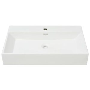 Basin with Faucet Hole Ceramic White 30"x16.7"x5.7",Modern Ceramic Basin: Artistic and Elegant for Bathroom and Powder Room Bath Fixtures，Bathroom Sinks