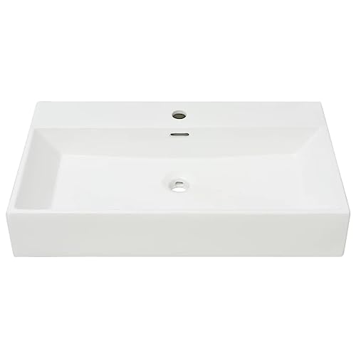 Basin with Faucet Hole Ceramic White 30"x16.7"x5.7",Modern Ceramic Basin: Artistic and Elegant for Bathroom and Powder Room Bath Fixtures，Bathroom Sinks