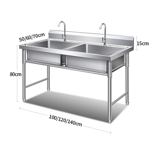 Free Standing Stainless-Steel Single Bowl, Commercial Restaurant Kitchen Sink Set W/Faucet Drainboard,Utility Sink Free Standing Single Bowl Kitchen Sink (120cm)