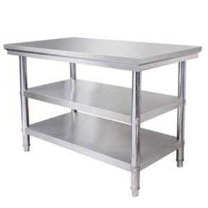 three tier work table commercial kitchen multifunctional prep table sturdy stainless steel metal table with open storage shelves with adjustable legs for a wide range of applications