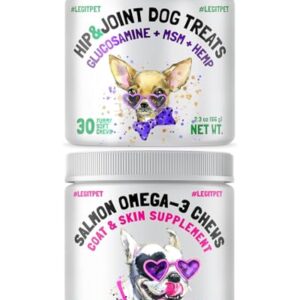 Hemp Hip & Joint Supplement for Dogs 30 Soft Chews and Omega 3 Alaskan Salmon Oil Treats for Dogs 120 Chews