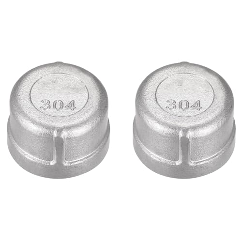 SEIWEI 304 Stainless Steel Pipe End Cap Fitting Round End Cap Female Threaded Snap Cap(DN25, 2 PCS)