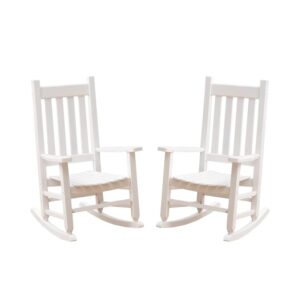 bplusz child rocking chairs set of 2 kid's toddler wooden comfy rockers furniture indoor outdoor patio porch balcony reading room for baby children ages 6-10, white