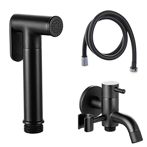 ZLOCYIVHE Bidet Handheld Water Sprayer Bidet Shower for Toilet Cloth Diaper Sprayer Black Brass Faucet Cold Water with Hose Toilet Bidet Sprayer Set