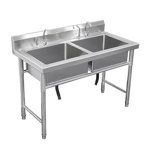 Free Standing Stainless-Steel Single Bowl, Commercial Restaurant Kitchen Sink Set W/Faucet Drainboard,Utility Sink Free Standing Single Bowl Kitchen Sink (120cm)