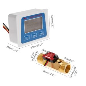 Flow Meter Digital LCD Display Water Flow Sensor Meter Flowmeter Totameter Temperature Time Record with G1/2" Flow Sensor with Backlight High Stability and Convenient Operation