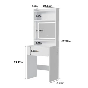 Vabches Small Vanity Desk Set with 3 Adjustable Lighted Mirror and Charger Station,White Makeup Vanity Desk for Small Space