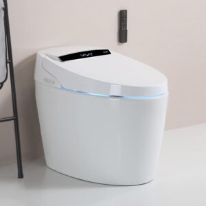 smart toilets for bathrooms, portable bidet toilet with automatic flush and foot feel flush, smart toilets with heated bidet seat, luxury smart toilet with dryer and warm water, white