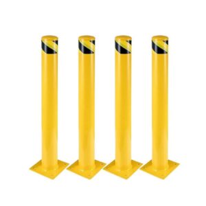 4 packs 48 inch height bollard post, iron steel safety bollard parking barrier for parking lot, yellow driveway security bollards for traffic control, parking&traffic-sensitive area