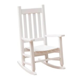 bplusz child rocking chair kid's toddler wooden comfy rocker furniture indoor outdoor patio porch balcony reading room for baby children ages 6-10, white