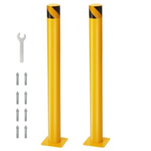 safety bollard 2 pack, safety bollard post parking barrier 42 inch height steel bollard post, yellow powder coated metal traffic bollard for traffic control, driveway barrier, parking pole