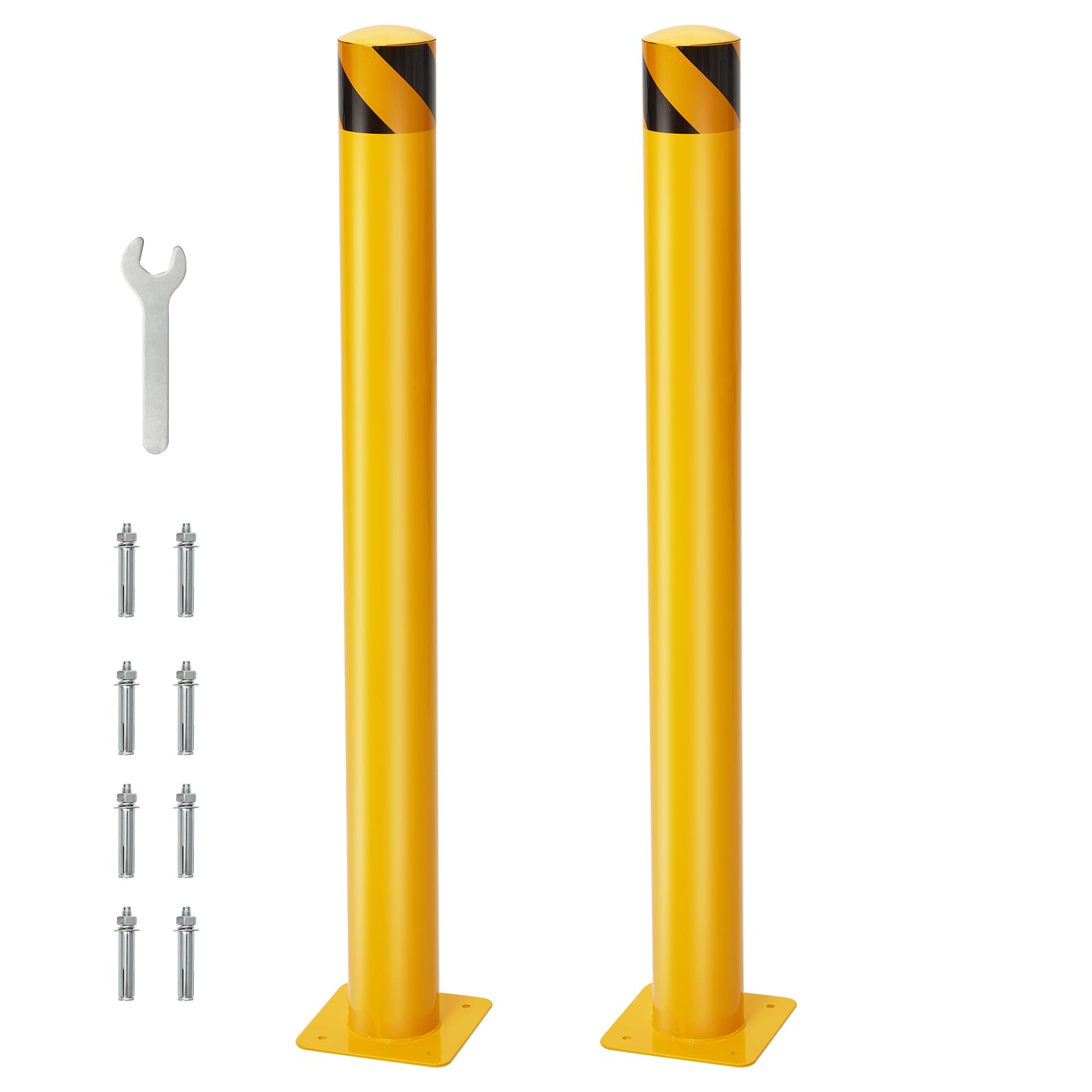 Safety Bollard 2 Pack, Safety Bollard Post Parking Barrier 42 Inch Height Steel Bollard Post, Yellow Powder Coated Metal Traffic Bollard for Traffic Control, Driveway Barrier, Parking Pole