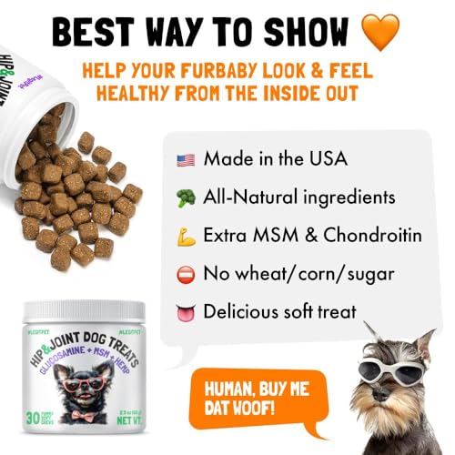 Hemp Hip & Joint Supplement for Dogs 30 Soft Chews and Omega 3 Alaskan Salmon Oil Treats for Dogs 120 Chews