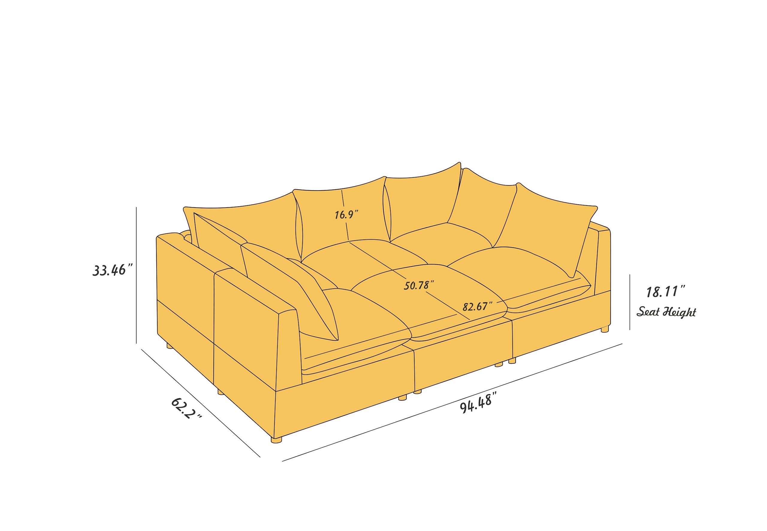 VANOMi Modular Sectional Sofa, 6 Seater Sleeper Sectional Sofa Modular Sectional Couch for Living Room