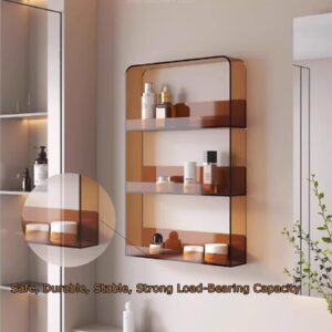 GRIPITHPY Large Acrylic Wall Mounted Bathroom Shelves, Tiered Large Capacity Makeup Floating Rack, Punch-Free Storage Organizer for Dresser, Bathroom, Toile(15.7x3.1x35.4in, Transparent)