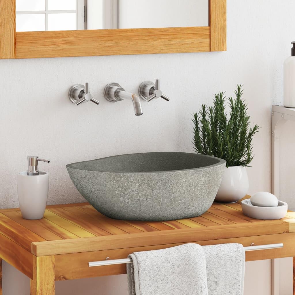 Basin River Stone Oval 14.6"-18.1",Oval Naturally-derived River Stone Wash Basin Bathroom Vanity for Modern Washrooms Bath Fixtures，Bathroom Sinks