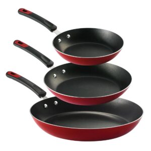 nonstick frying pan set, 3 piece frying pan, 8 inch, 10 inch, 12 inch,stay cool handle, dishwasher and oven safe, induction ready, compatible with all cooktops, red