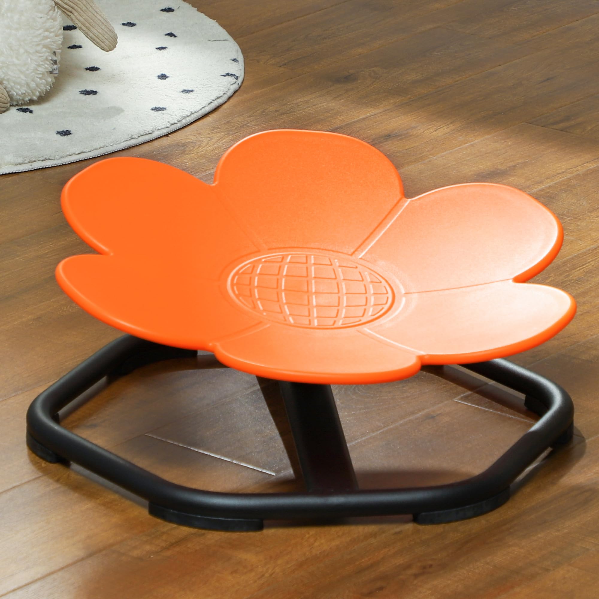 Qaba Sensory Spinning Chair, Kids Swivel Chair, Flower Shaped Sensory Chair for Autism, Kids, Toddlers, Training Body Balance & Coordination, Orange