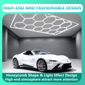 DHXYHQY Hexagon Garage Lights - 672W 90000LM Hexagon LED Shop Lights, 14 Grid Aluminum Alloy Shell Hex Garage Led Ceiling Lights with White Frame, Hexagon Led Lights for Garage