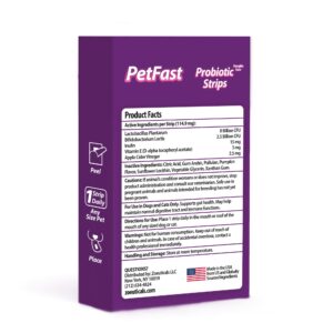 Petfast Probiotic Strips for Dogs and Cats, Pumpkin Flavor, 10 Billion CFUs, 30 Fast Dissolving Oral Strips, Improved Gut Health