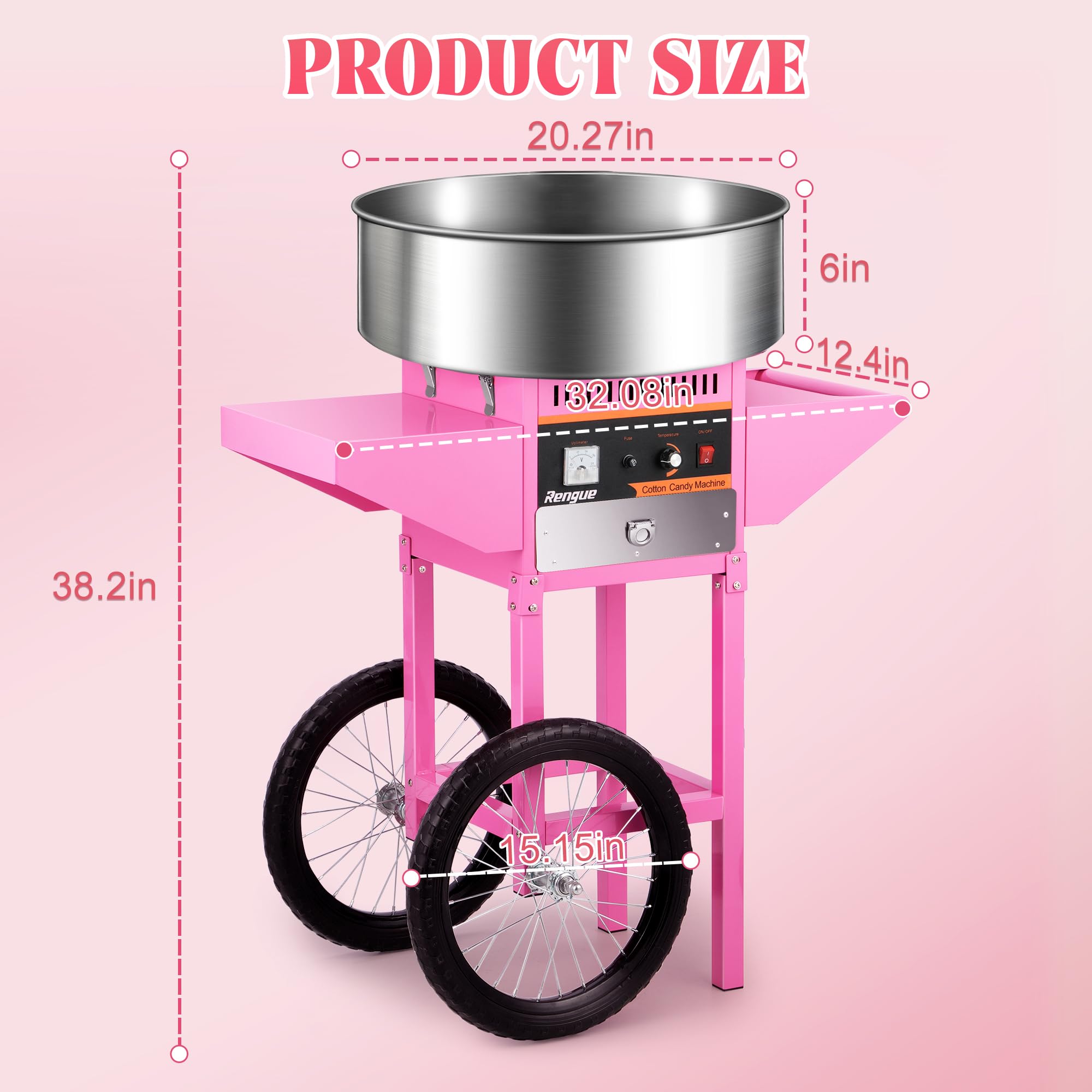 Rengue Cotton Candy Machine Commercial, 1000W Electric Cotton Candy Maker, Cotton Candy Machinewith Stainless Steel Bowl, Sugar Scoop, Storage Drawer, Perfect for Family Party, Kids Birthday