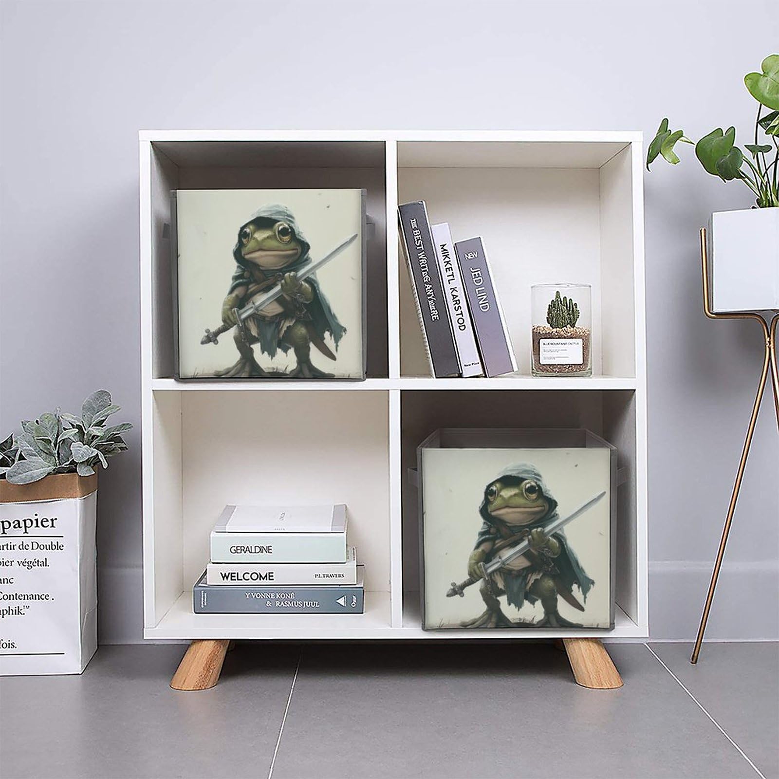 DuduYH Cute Frog Cube Storage Bins Frog Illustration Art Storage Cubes Foldable Decorative Fabric Storage Baskets Home Organizers with Handles for Shelves,Closet, 10.6 X 10.6 Inch