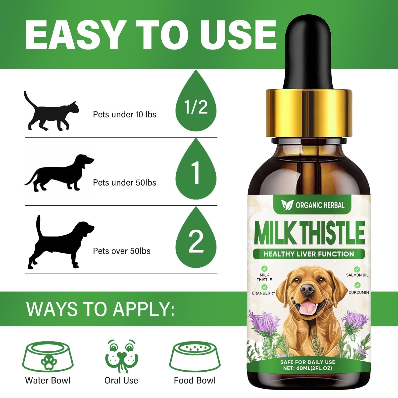 Milk Thistle for Dogs, Extra Strength Milk Thistle Supplement, Supports Pet Liver Health, Cleanse & Detox, Simply Add to Food, 2 Oz