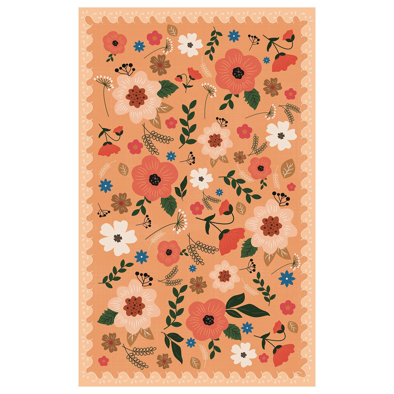 Area Rugs for Living Room Machine Washable Floral Rugs for Bedroom Carpet Rugs Non Slip Stain Resistant Entryway Rug Low-Pile Throw Rug for ‎Dining Room Office Children's Room